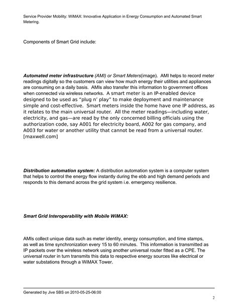 Wimax Innovative Application In Energy Consumption And Automated Smart Metering Pdf