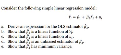Solved Consider The Following Simple Linear Regression
