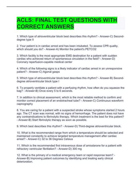 Acls Final Test Questions With Correct Answers Acls Stuvia Us