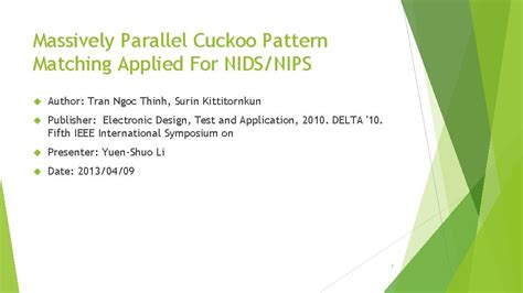Massively Parallel Cuckoo Pattern Matching Applied For Nidsnips