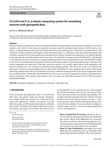 Geosparkviz A Cluster Computing System For Visualizing Massive Scale Geospatial Data Request Pdf