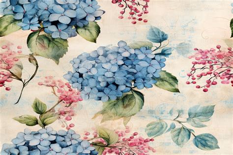Vintage Hydrangea Pattern Graphic By Bonadesigns · Creative Fabrica