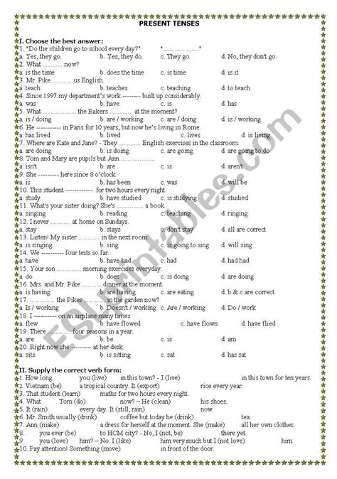 Present Tense Test Esl Worksheet By Beauty84
