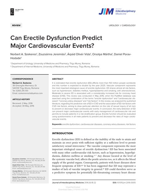 Pdf Can Erectile Dysfunction Predict Major Cardiovascular Events