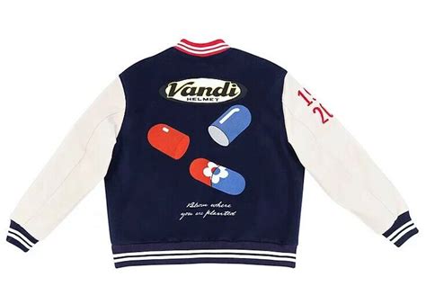 Vandy The Pink Akira Blue Pill Varsity Jacket Navy Blue Mens Us