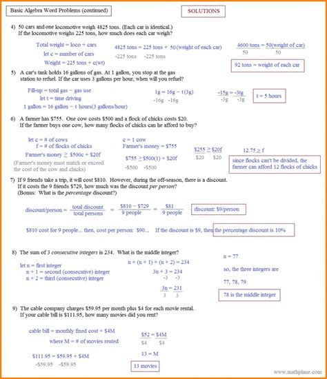 Algebra Word Problems Worksheet With Answers Geekchicpro — Db