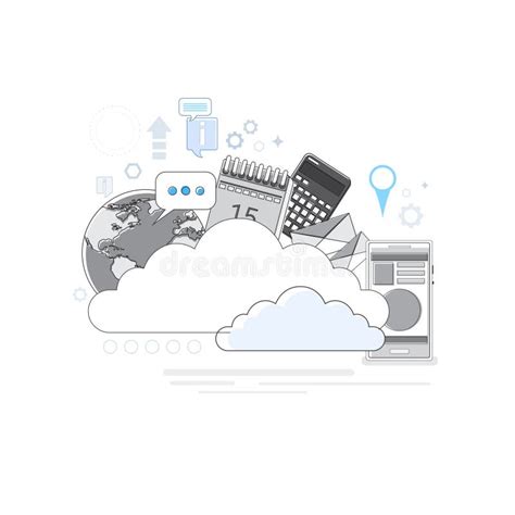 Cloud Computing Technology Device Set Internet Data Information Storage Thin Line Stock Vector