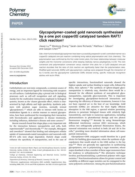 Pdf Glycopolymer Coated Gold Nanorods Synthesised By A One Pot Copper