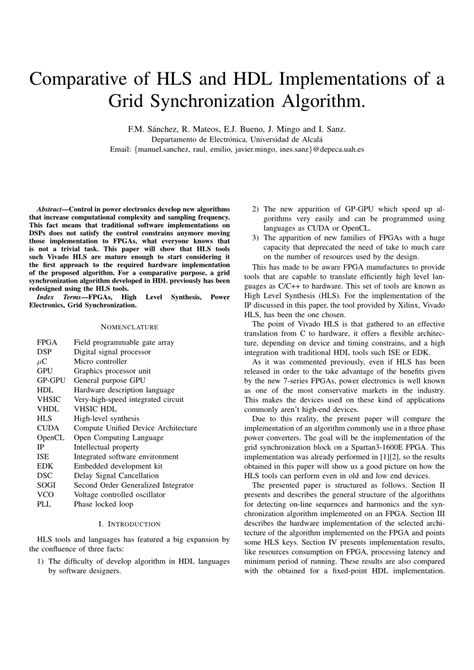 Pdf Comparative Of Hls And Hdl Implementations Of A Grid