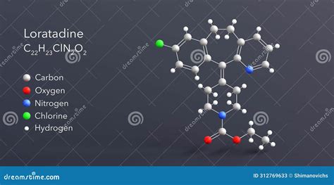 Loratadine Molecule 3d Rendering Flat Molecular Structure With