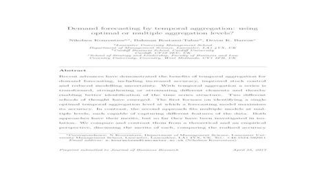 Pdf Demand Forecasting By Temporal Aggregation Using Optimal