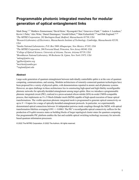 Pdf Programmable Photonic Integrated Meshes For Modular Generation Of Optical Entanglement Links