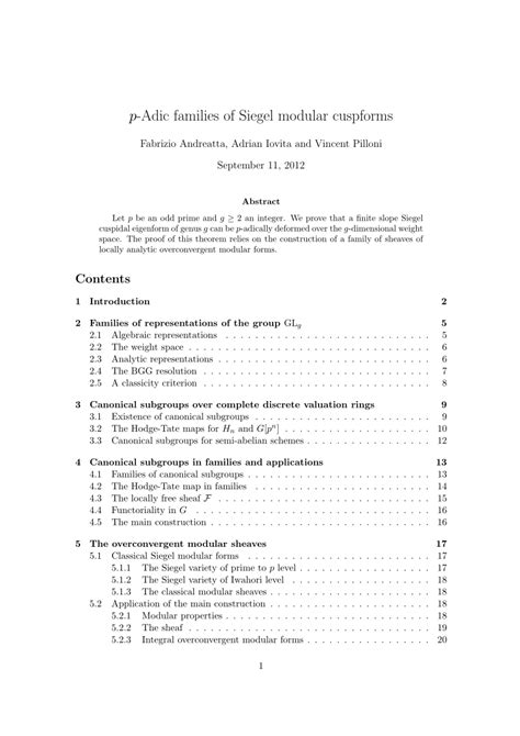 Pdf P Adic Families Of Siegel Modular Cuspforms
