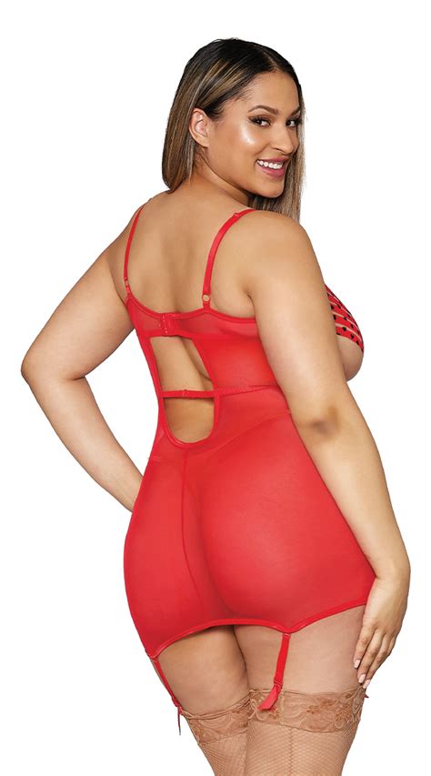 Plus Size Piece Of My Heart Chemise Set Plus Size Red Strappy Chemise Set Yandy Com