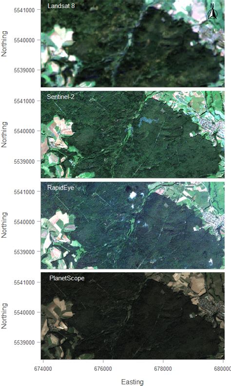 Satellite Rgb Images From Landsat 8 Sentinel 2 Rapideye And Download Scientific Diagram