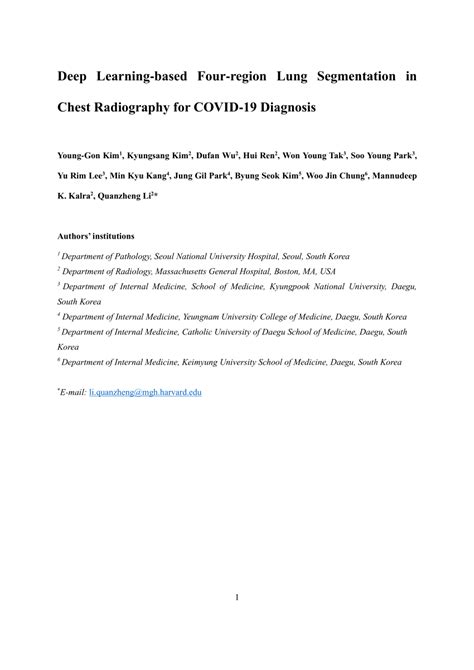 PDF Deep Learning Based Four Region Lung Segmentation In Chest Radiography For COVID Diagnosis