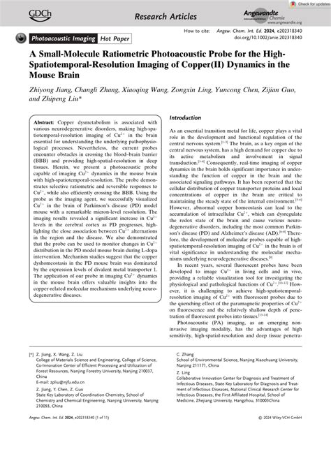 Pdf A Small‐molecule Ratiometric Photoacoustic Probe For The High‐spatiotemporal‐resolution