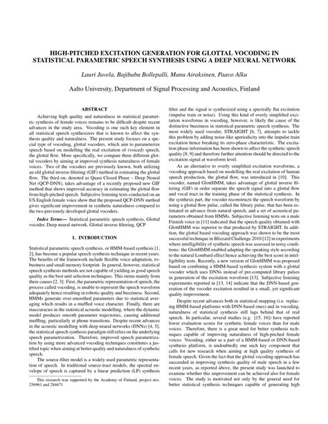 Pdf High Pitched Excitation Generation For Glottal Vocoding In Statistical Parametric Speech