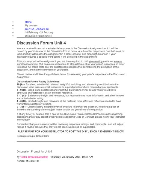 Cs 1101 Discussion Forum Unit 4 Home My Courses Cs 1101 Ay2021 T 18