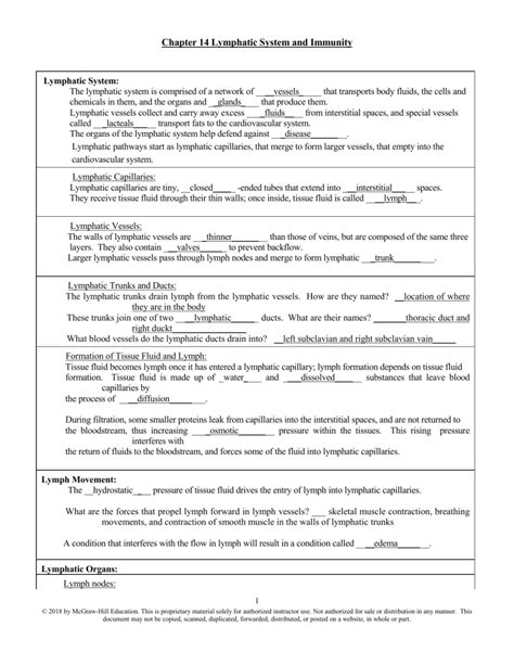 Lymphatic System Immunity Worksheet