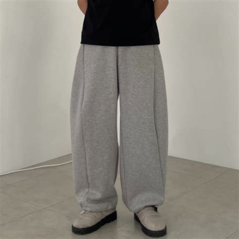사이드 핀턱 커브드 벌룬 스웻 와이드 팬츠 회색 트레이닝 츄리닝 통큰 기모 에이블리