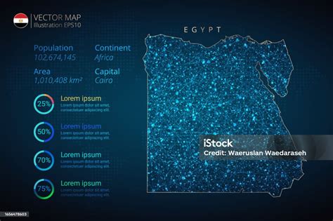 이집트 지도 인포그래픽 벡터 템플릿은 파란색 배경에 추상적인 기하학적 메쉬 다각형 조명 개념을 가지고 있다 다이어그램 그래프 프리젠테이션 및 차트를 위한 템플릿 비즈니스에