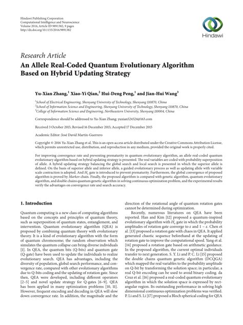 Pdf An Allele Real Coded Quantum Evolutionary Algorithm Based On