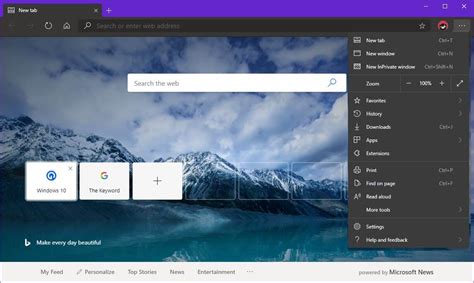 Как изменить фон в браузере Microsoft Edge