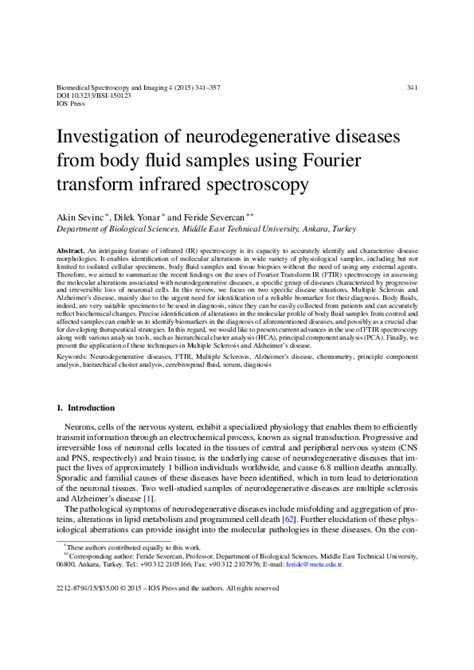 Pdf Investigation Of Neurodegenerative Diseases From Body Fluid Samples Using Fourier