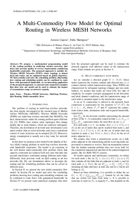 Pdf A Multi Commodity Flow Model For Optimal Routing In Wireless Mesh Networks