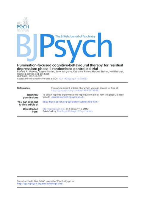 Pdf Rumination Focused Cognitive Behaviour Therapy For Residual Depression A Case Series
