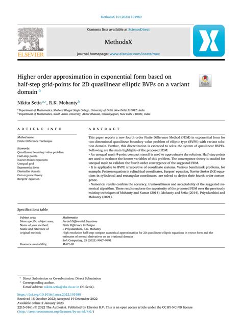 Pdf Higher Order Approximation In Exponential Form Based On Half Step Grid Points For 2d