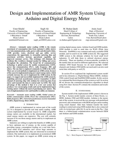 Pdf Design And Implementation Of Amr System Using Arduino And Digital