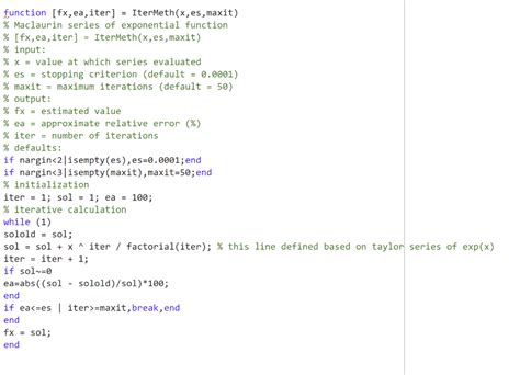 solved function [fx ea iter] itermeth x es maxit