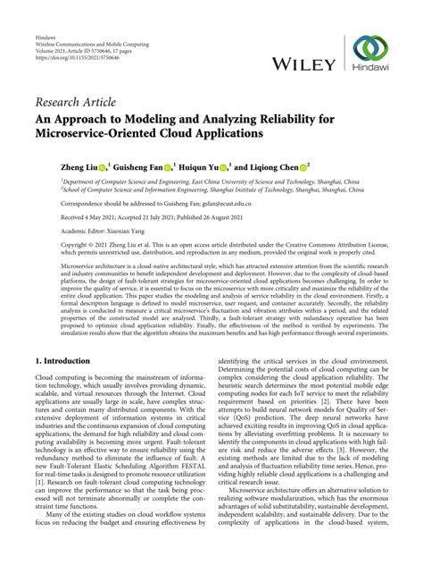 Pdf An Approach To Modeling And Analyzing Reliability For Microservice Oriented Cloud Applications