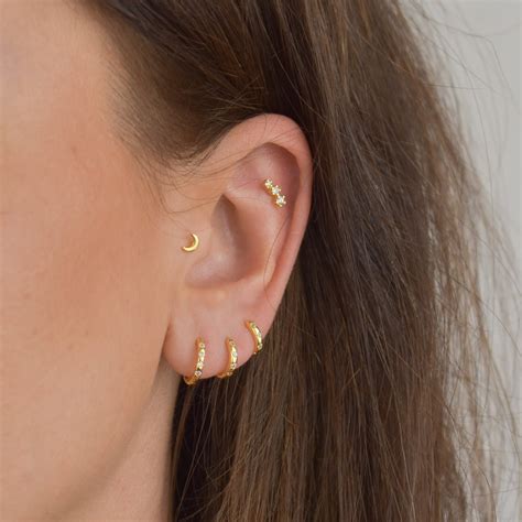 Tiny Moon Piercing Helix Moon Piercing Gold Conch Piercing