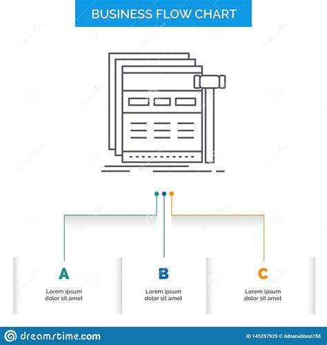 Internet Page Web Webpage Wireframe Business Flow Chart Design With 3 Steps Line Icon For