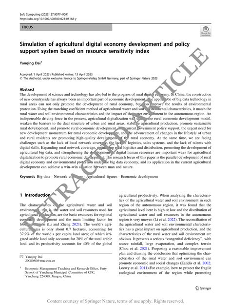 Retracted Article Simulation Of Agricultural Digital Economy Development And Policy Support