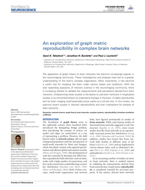 Pdf An Exploration Of Graph Metric Reproducibility In Complex Brain Networks