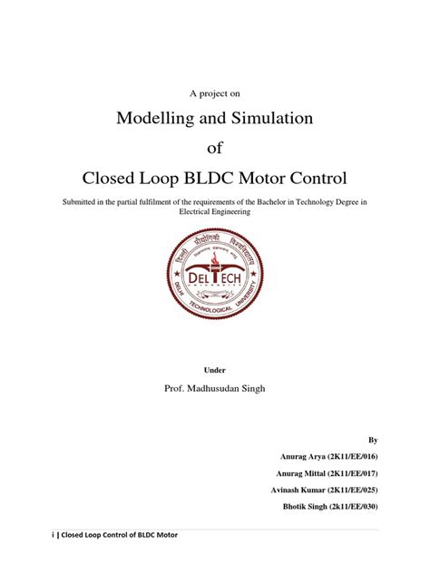modelling and simulation of closed loop bldc motor control pdf