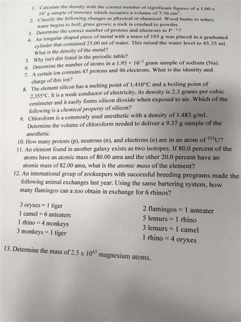 Solved 1 Calculate The Density With The Correct Number Of Chegg Com