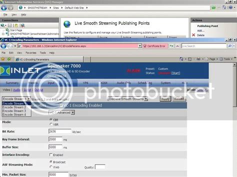 iis7 live smooth streaming using inlet spinnaker 7000 with silverlight
