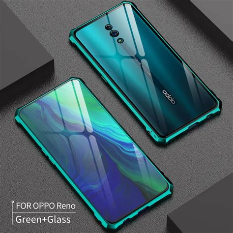 For OPPO Reno Case OPPOReno Bumper Metal Aluminum Frame Cover With Tempered Glass Back Cover