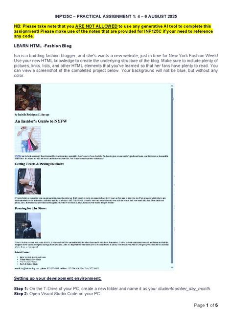 Inp125c Practical Assignment 1 Html Blog Creation Guide Studocu