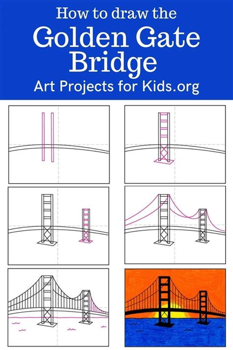 Easy How To Draw The Golden Gate Bridge Tutorial And Golden Gate Bridge