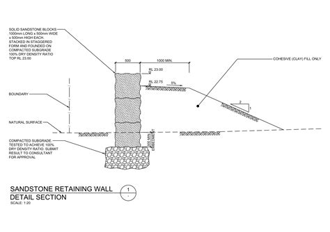 Single Solid Sandstone Block Retaining Wall Detail Free Cad Blocks In