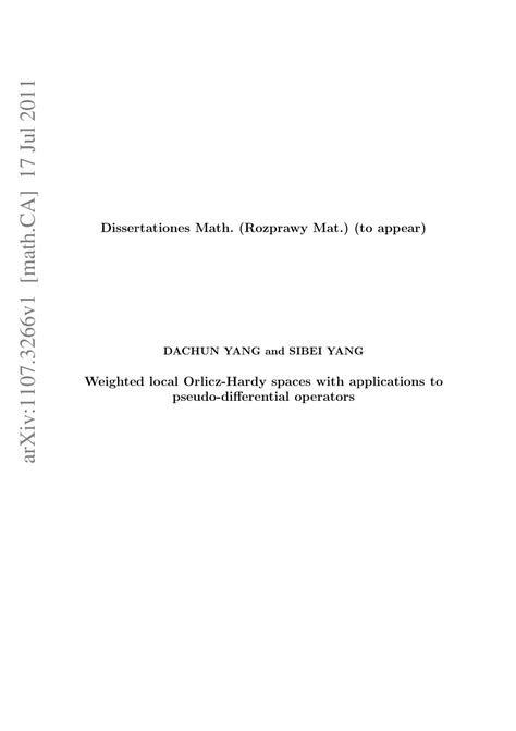 Pdf Weighted Local Orlicz Hardy Spaces With Applications To Pseudo Differential Operators