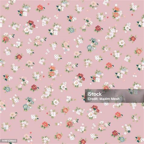 분홍색 배경에 작은 꽃이 있는 세련된 패턴입니다 다양한 꽃무늬 요소가 가미된 매끄러운 보태니컬 프린트 빈티지 직물 컬렉션 0명에 대한 스톡 벡터 아트 및 기타 이미지