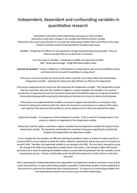 Independant Dependant And Confounding Varaibles In Quantitative