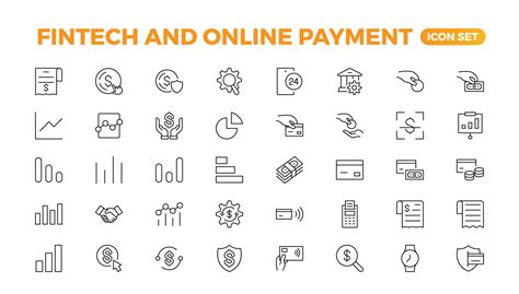 Set Of Fintech Modern Icons Simple Line Art Style Icons Pack Set Outline Minimalist Thin